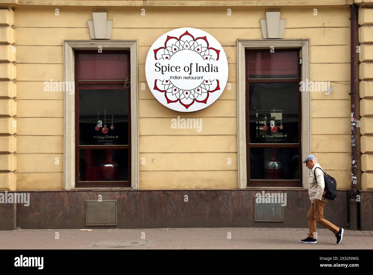 Cracow. Krakow. Poland. Spice Of India restaurant signboard on the ...