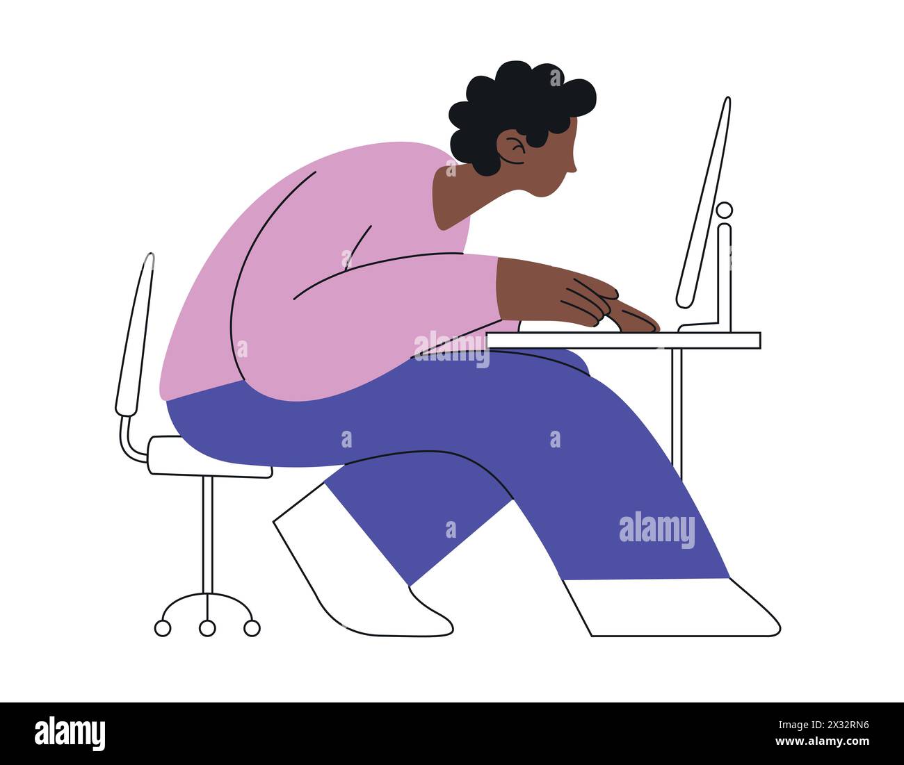 Vector illustration of an African man working at computer. Deep ...