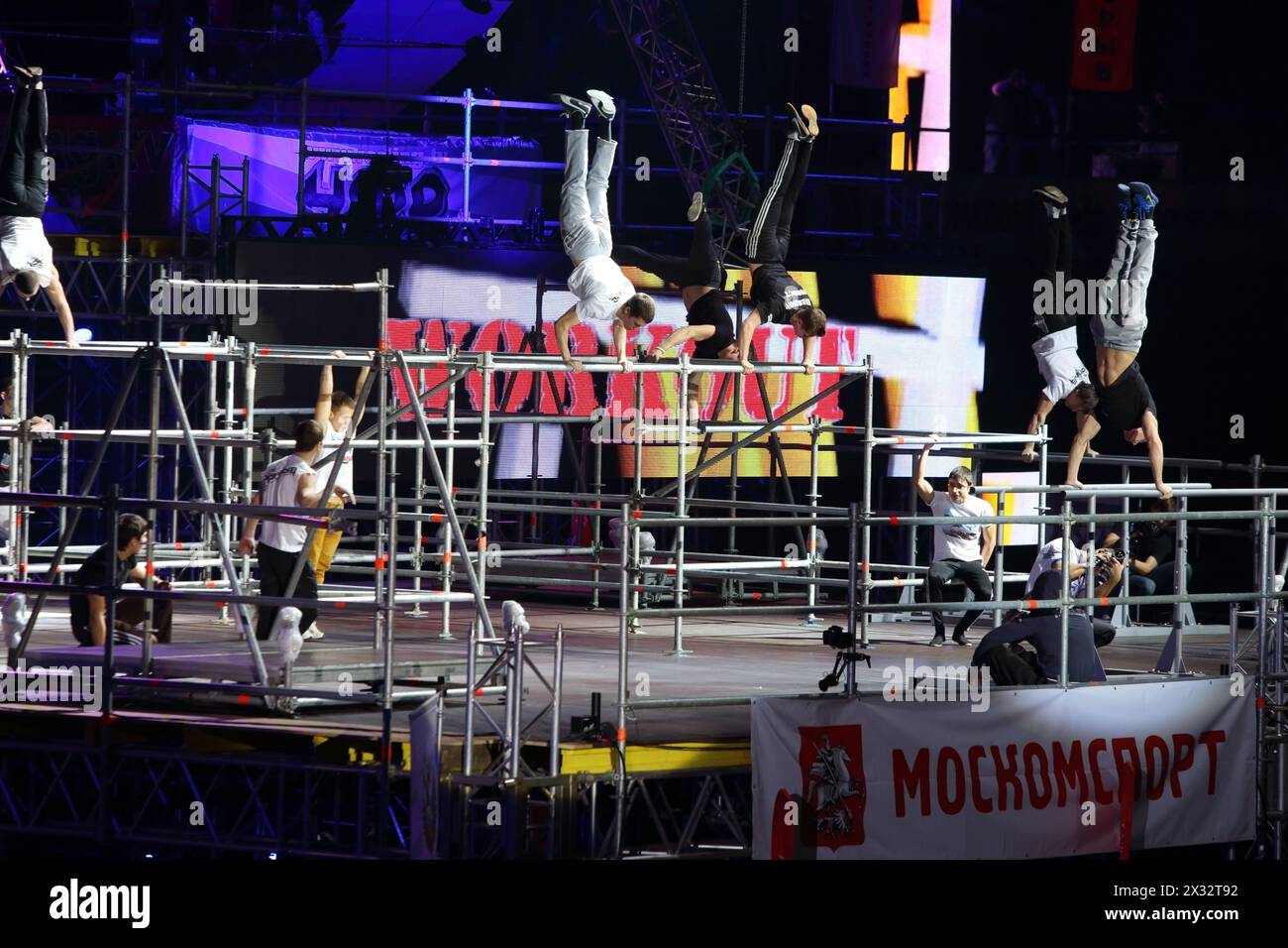MOSCOW - MAR 02: Power exercises on the horizontal bar on the festival ...