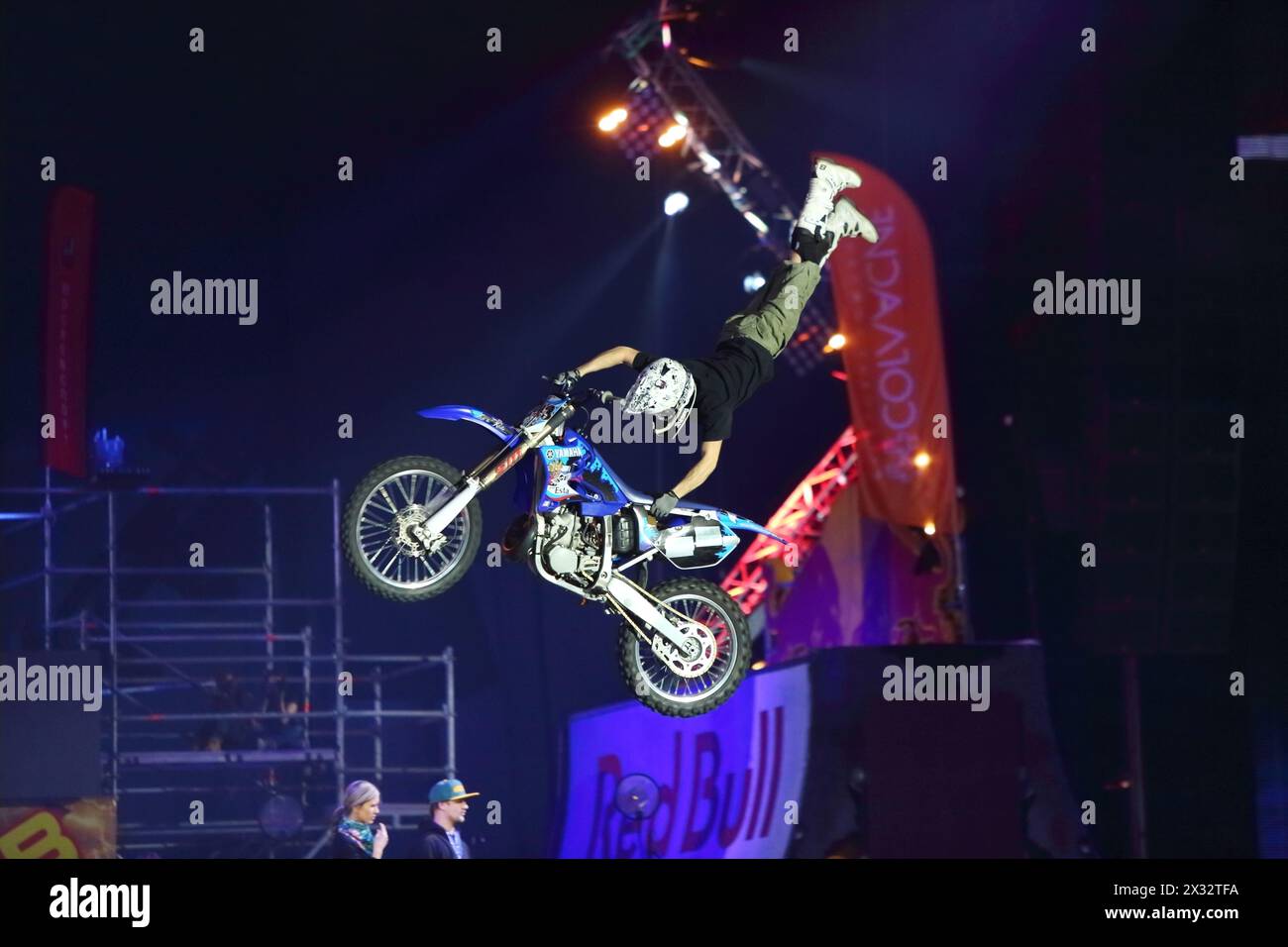 MOSCOW - MAR 02: Jump rider with acrobatic stunts on the festival ...