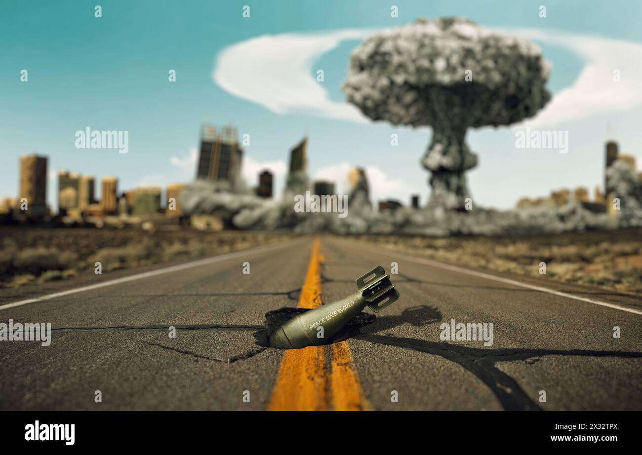 Bomb On The Road. Background A Nuclear Explosion Stock Photo - Alamy