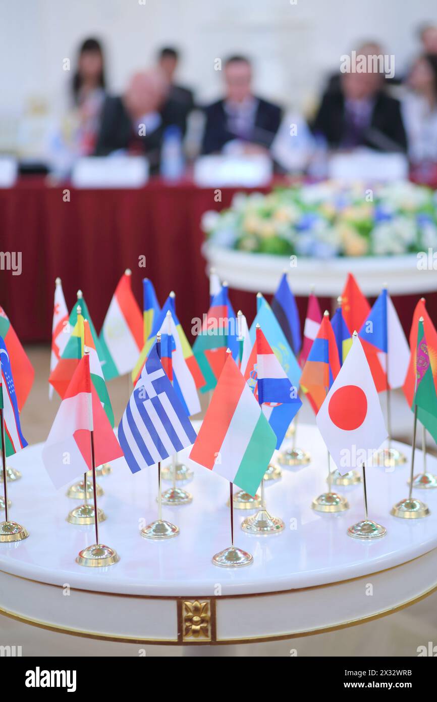 Table with 28 national flags at the International Congress of ...