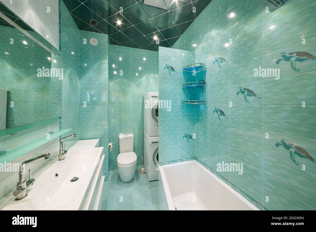 Modern bathroom celadon with bathtub and mirror Stock Photo - Alamy
