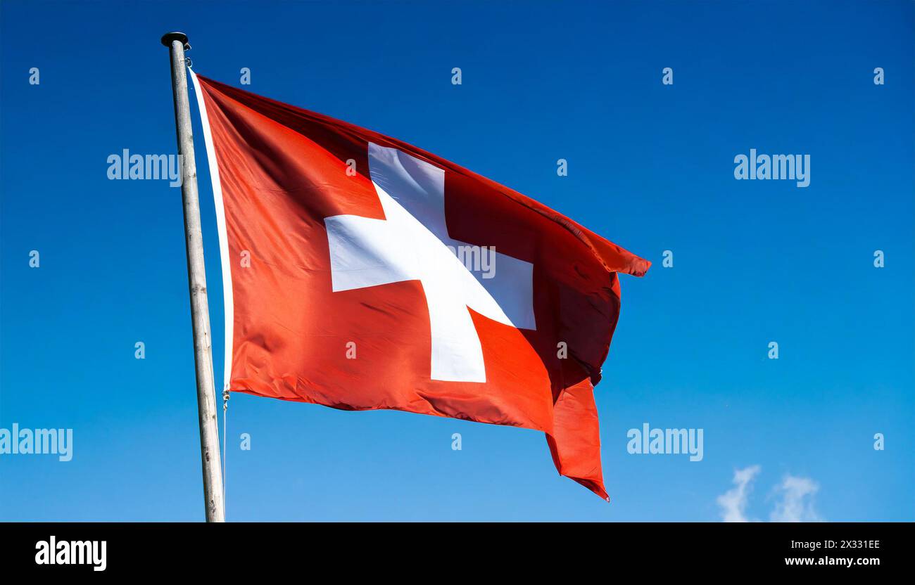 Fahne, die Nationalfahne von der Schweiz flattert im Wind Stock Photo ...