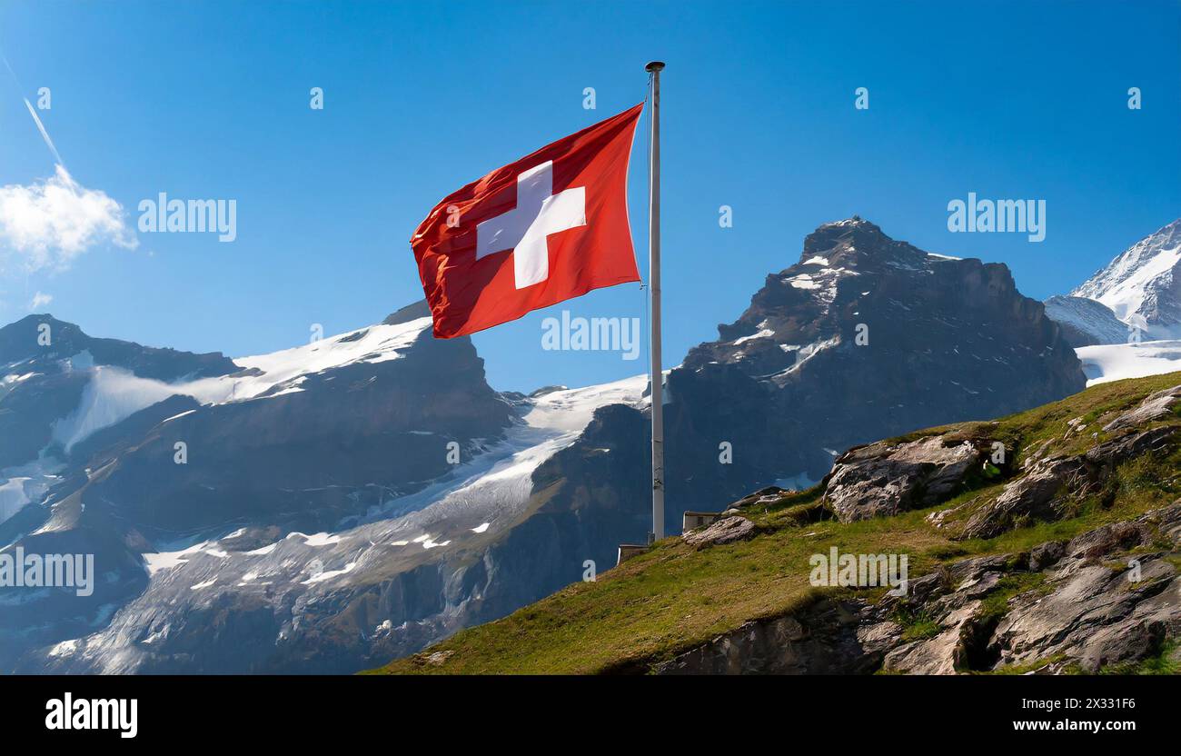 Fahne, die Nationalfahne von der Schweiz flattert im Wind Stock Photo ...