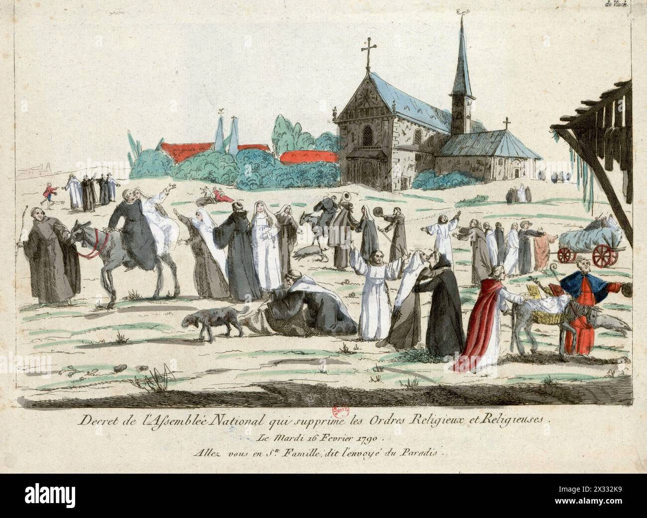 Period caricature, after the decree of 16 February 1790, monks and nuns ...