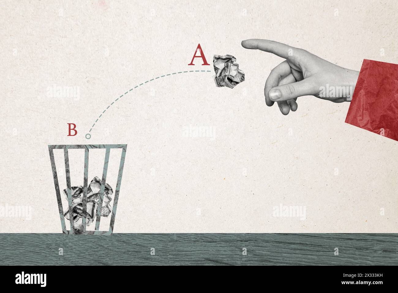 Photo collage picture human hand throw paper rubbish bin reuse ...