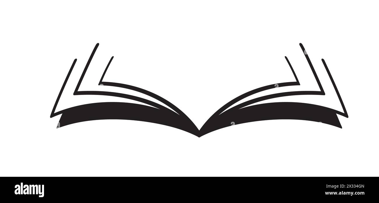 Cartoon open book and pages. Education concept. Line drawing. Opened ...