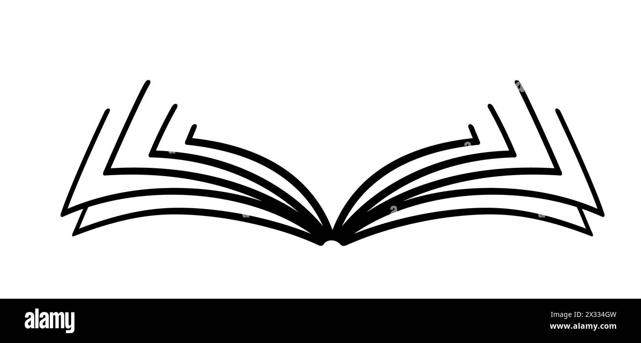 Cartoon open book and pages. Education concept. Line drawing. Opened ...