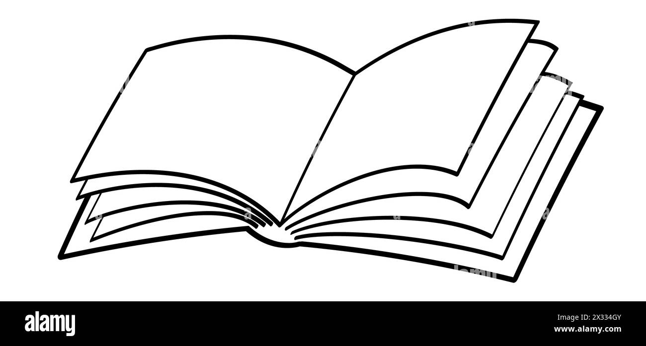 Cartoon open book and pages. Education concept. Line drawing. Opened ...