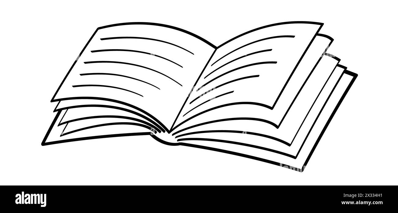 Cartoon open book and pages. Education concept. Line drawing. Opened ...