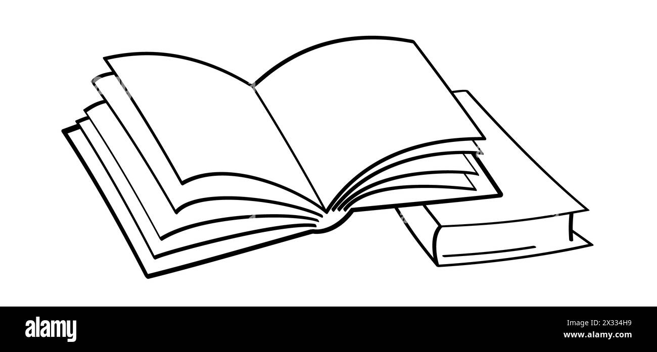 Cartoon open book and pages. Education concept. Line drawing. Opened ...