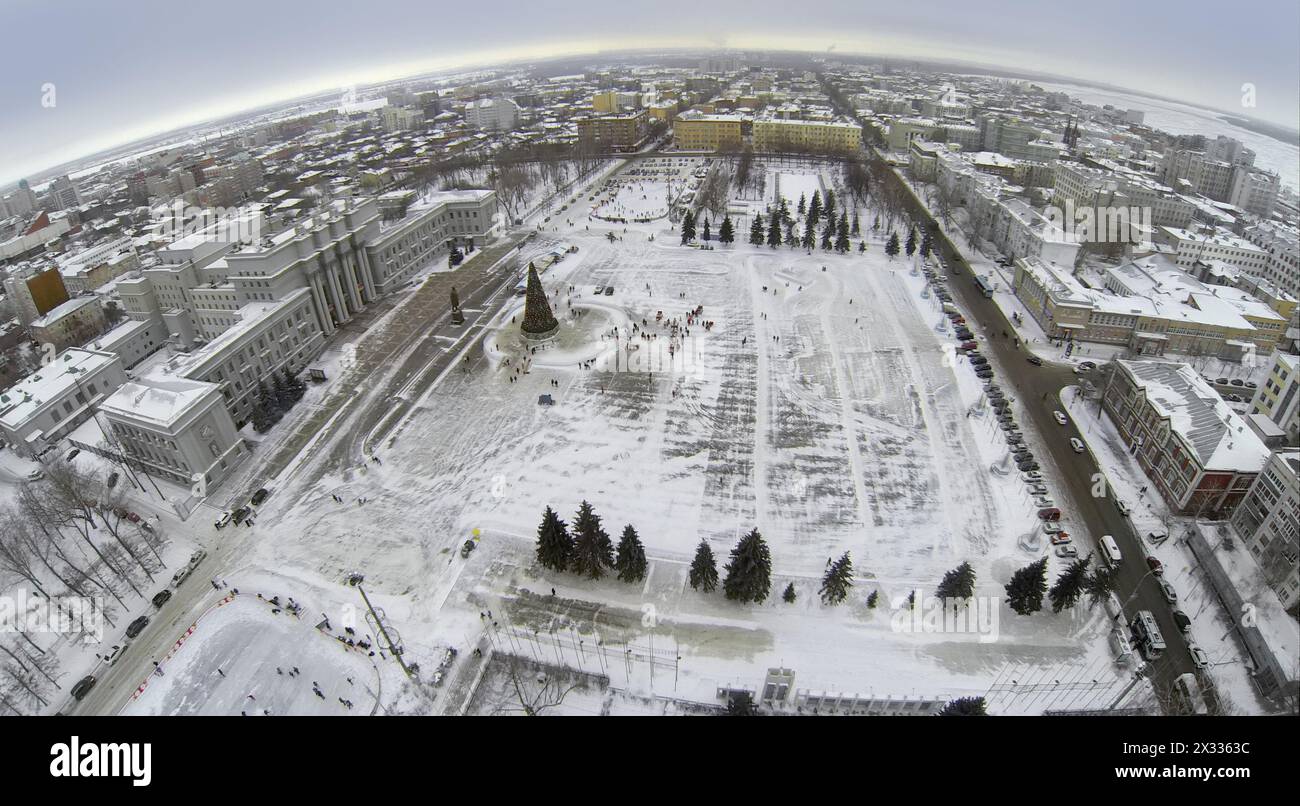 RUSSIA, SAMARA - JAN 6, 2014: Aerial view to Kuibyshev Square in winter ...