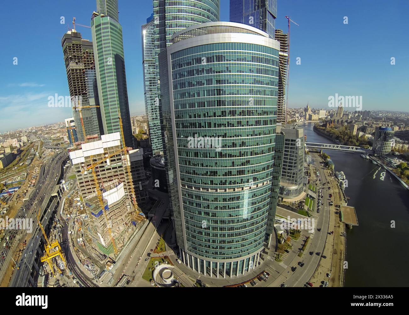 MOSCOW - OCT 12: Cityscape with towers of Moscow City, construction ...