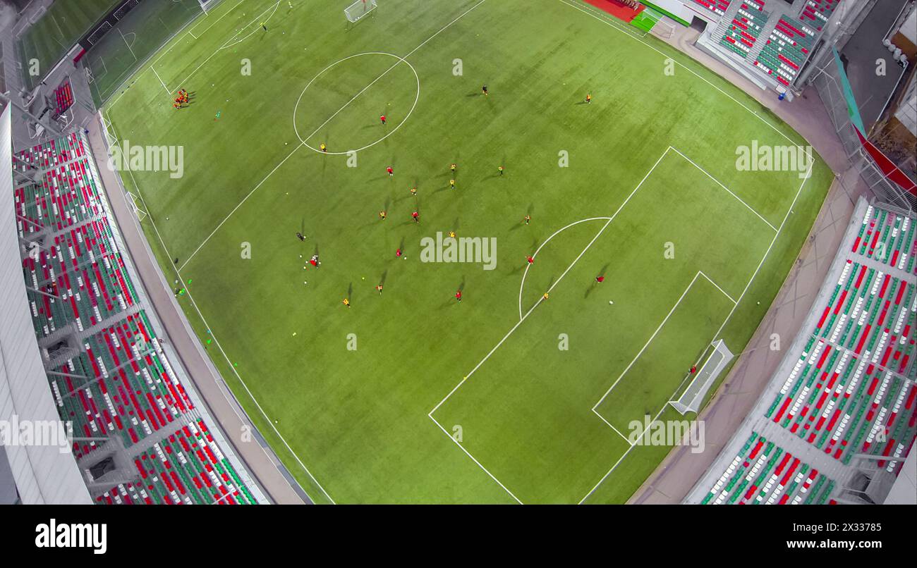 MOSCOW - OCT 17: View from unmanned quadrocopter to Locomotive Stadium ...