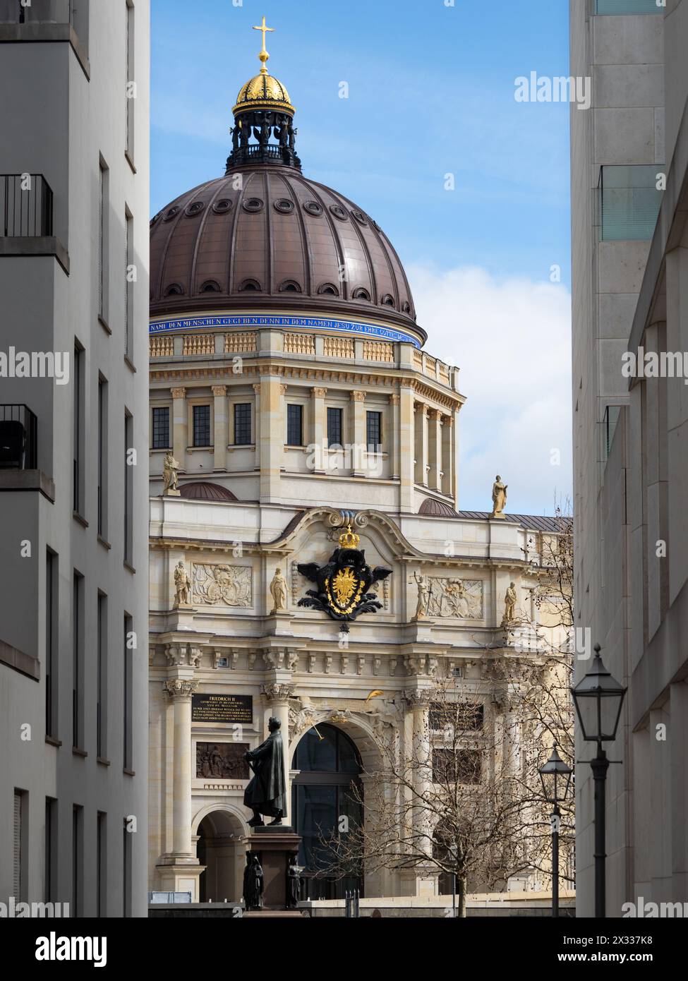 Berlin Palace entrance and dome in between new buildings. Beautiful ...