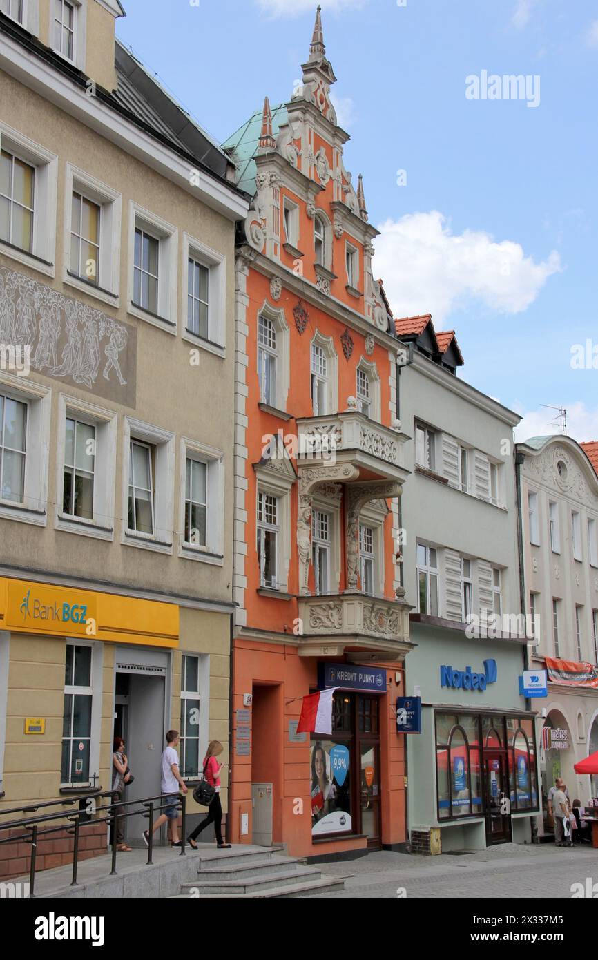 Colorful buildings of various styles in the historic part of the town ...