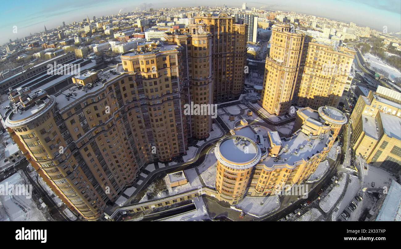 RUSSIA, MOSCOW - JAN 20, 2014: Aerial view to high-rise residential ...