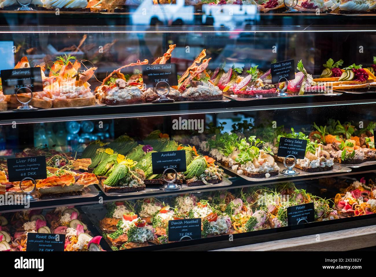 Selection of traditional open-faced sandwich in cuisines of Denmark ...