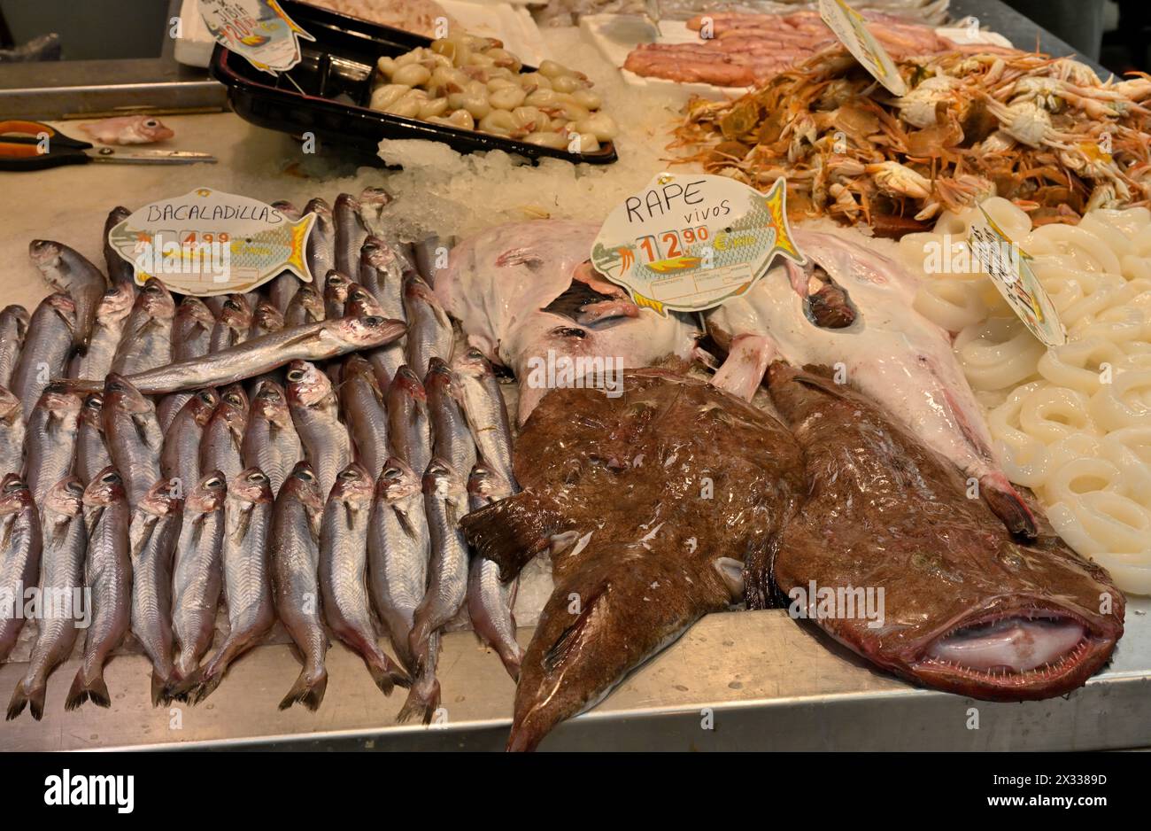 Fresh fish, sea food for sale on market stall Stock Photo - Alamy