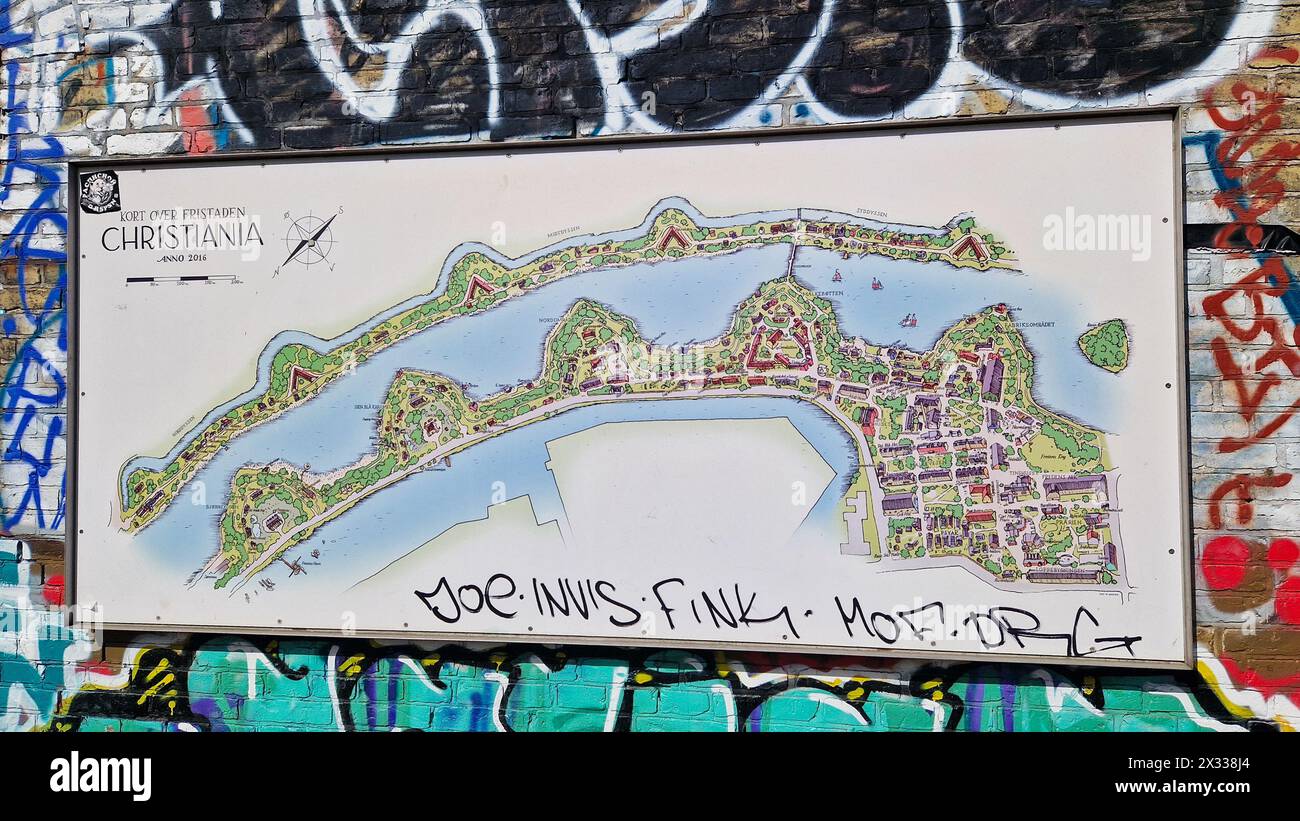 Copenhagen, Denmark - April 6, 2024: Map of Freetown Christiania area ...