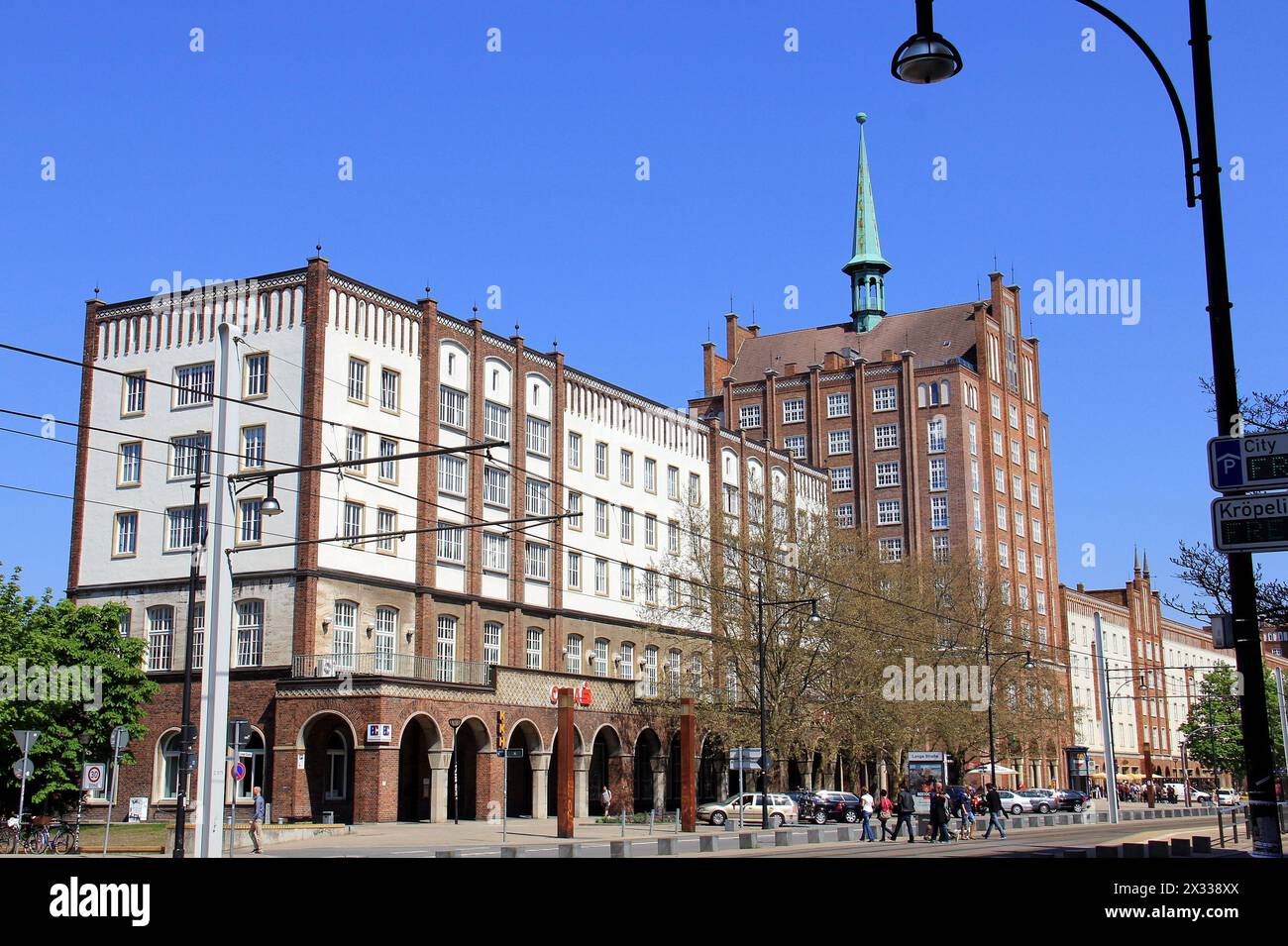 High-rise on the Lange Street in the style of a brick- Gothic gable ...