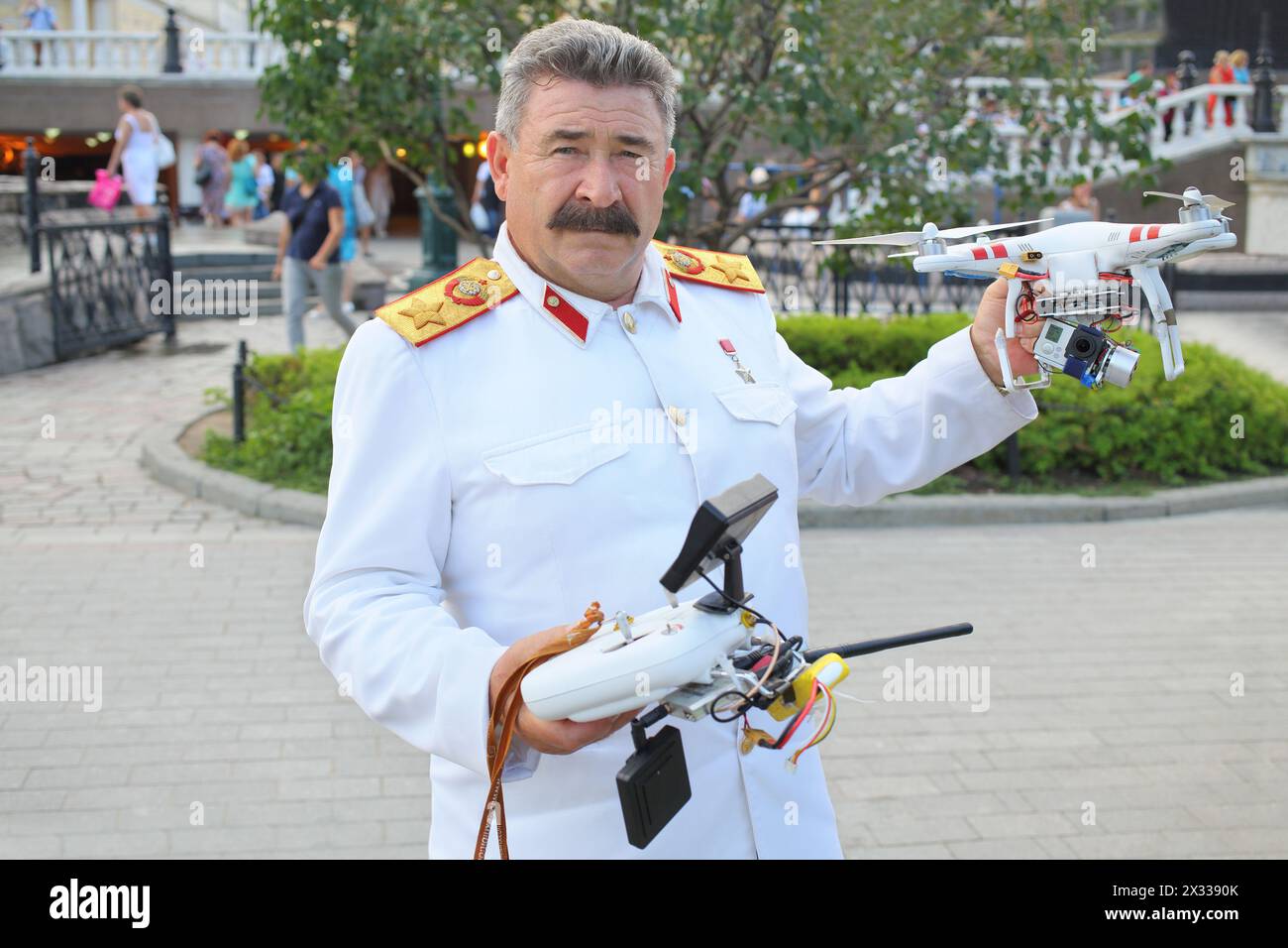MOSCOW - AUG 12, 2014: Costumed Stalin in parade uniform of Marshal ...