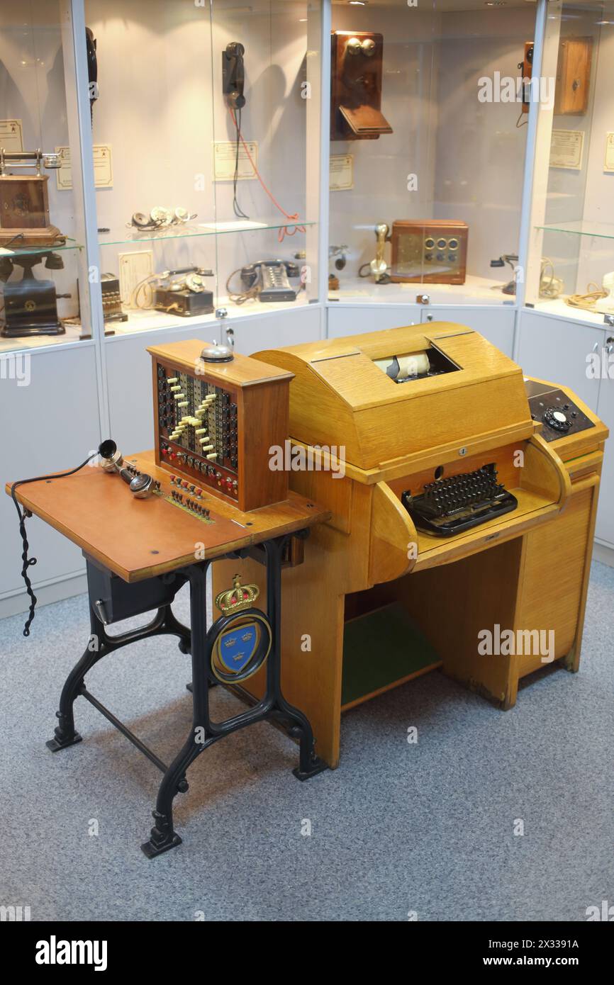 MOSCOW - APR 05, 2014: Transceiving telegraph with the keyboard, when ...