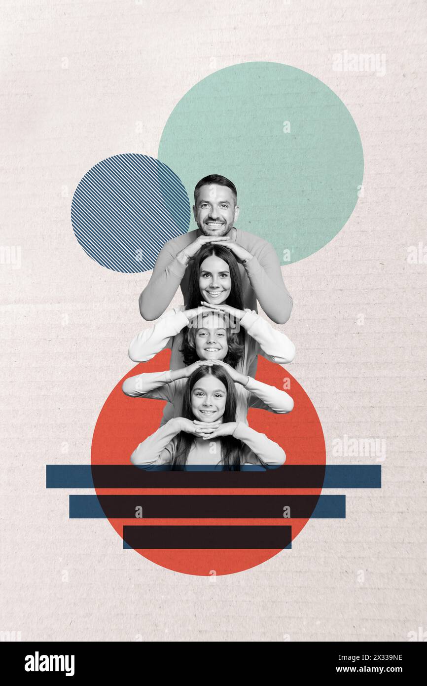 Trend composite sketch image 3D photo collage of happy family four ...