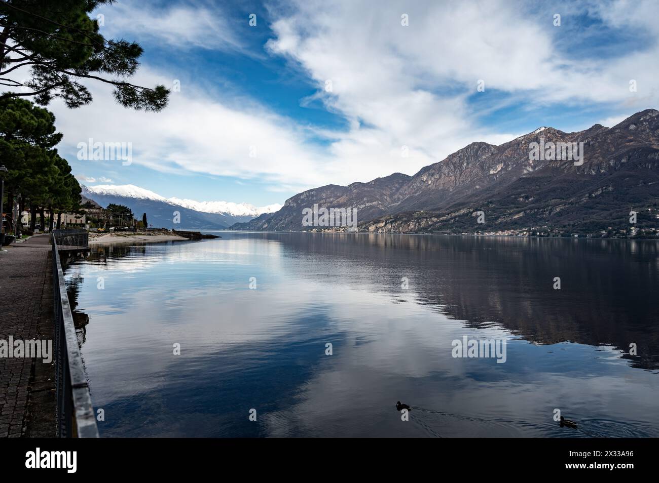Driving car on road along shores of Lake Como in Northern Italy, spring ...