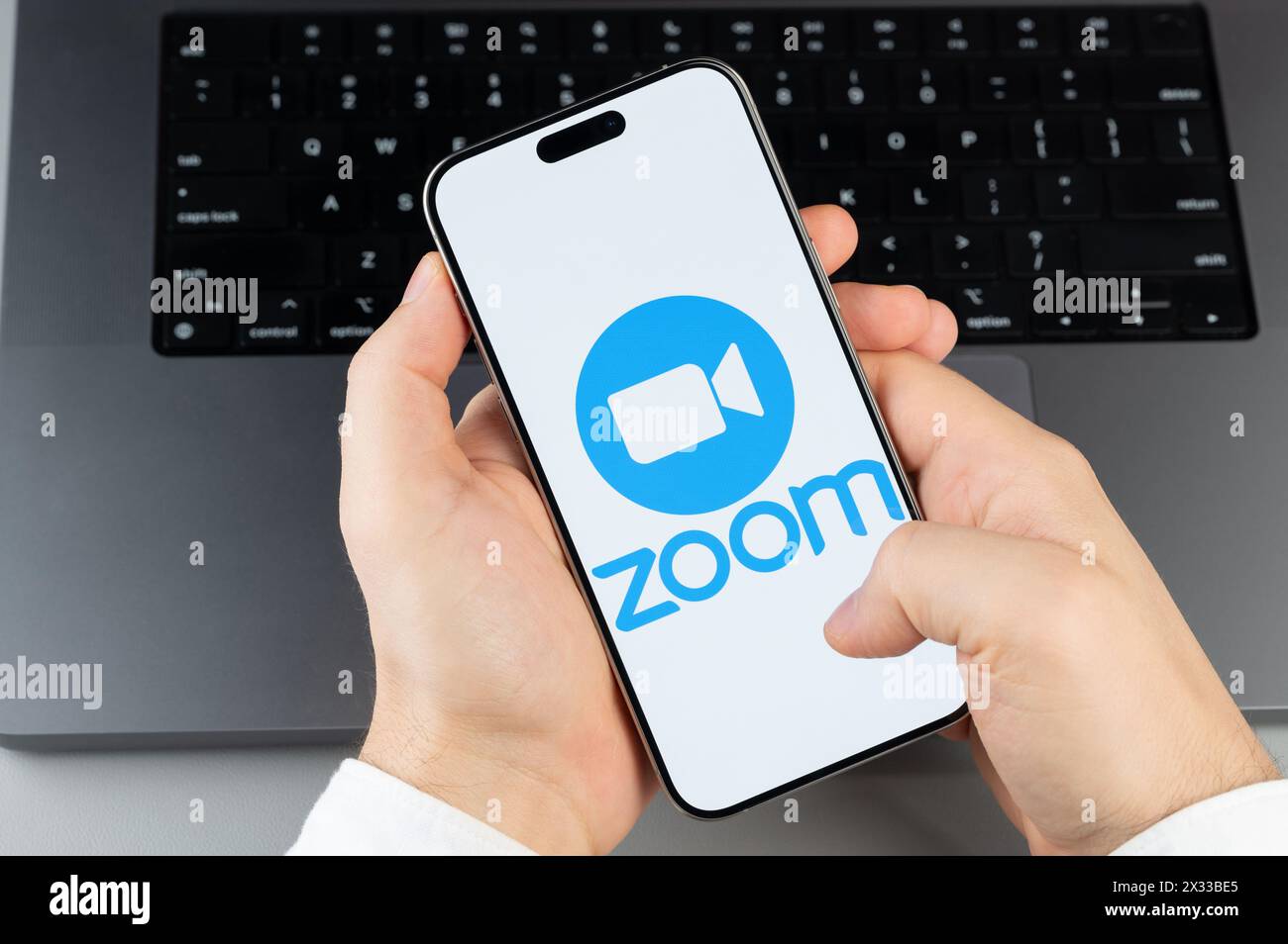 New York, USA - April 6, 2024: Popular Zoom mobile app on smartphone ...