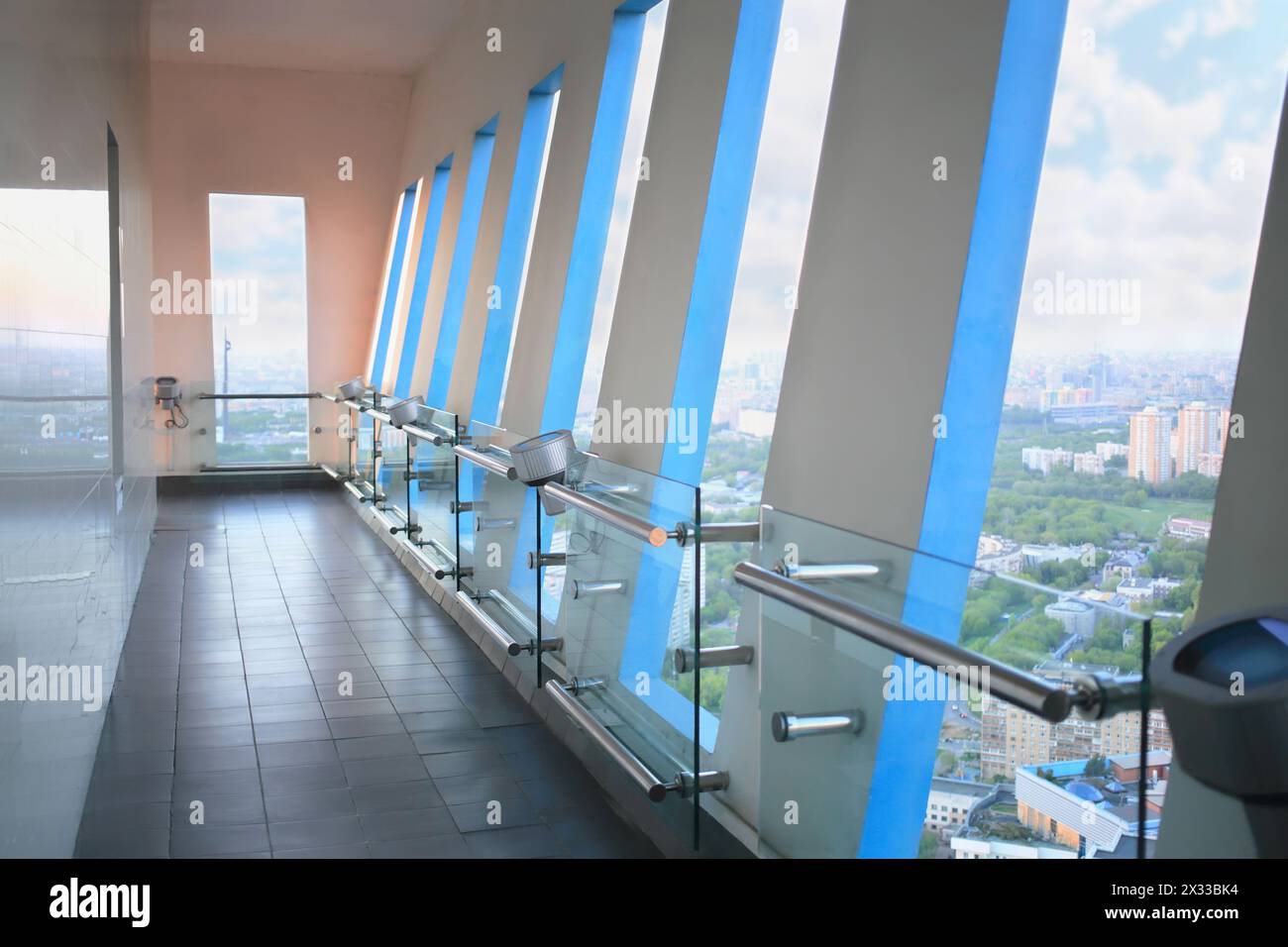 interior viewing platform high-rise building with windows railing ...