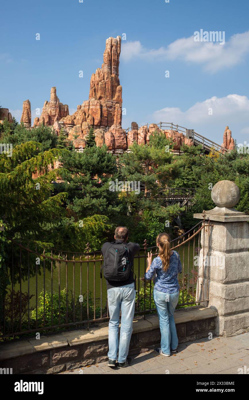 Tourists is watching the high beautiful landscape with roller-coaster ...