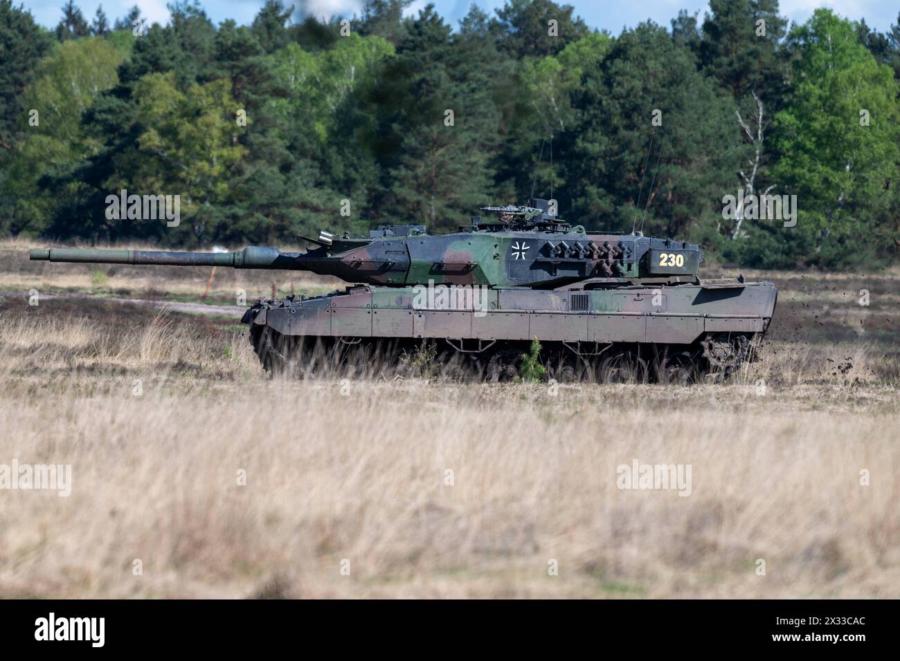 Kampfpanzer Leopard 2 A6 im Gelaende, Bundespraesident Frank-Walter STEINMEIER besucht die ...