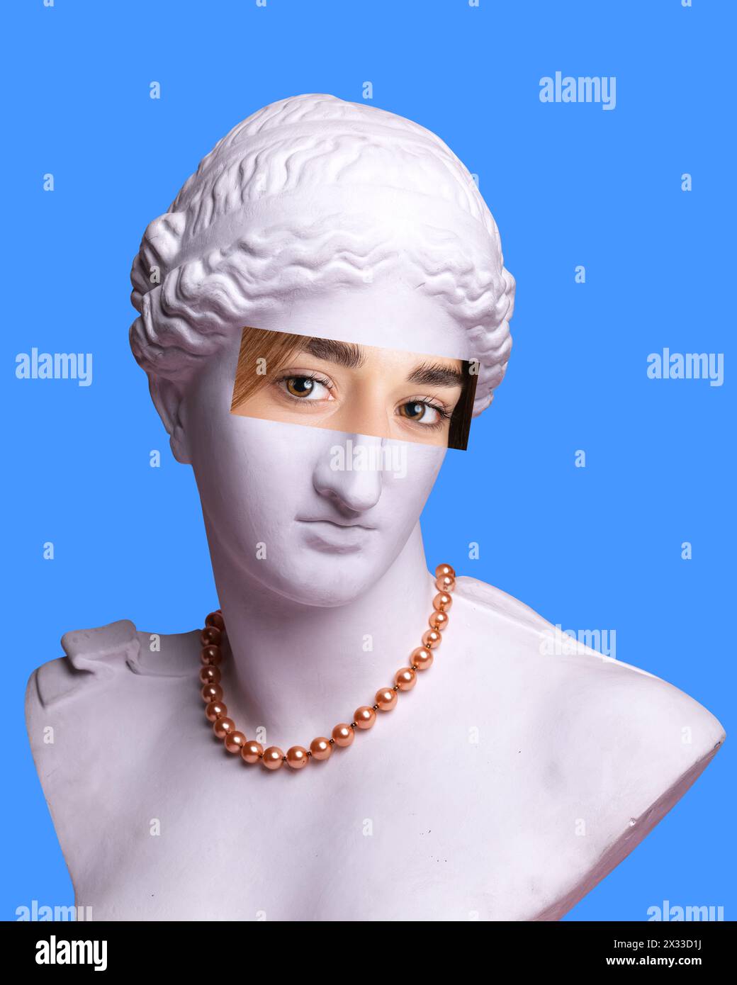 Antique statue plaster bust with necklace and female eyes photo element ...