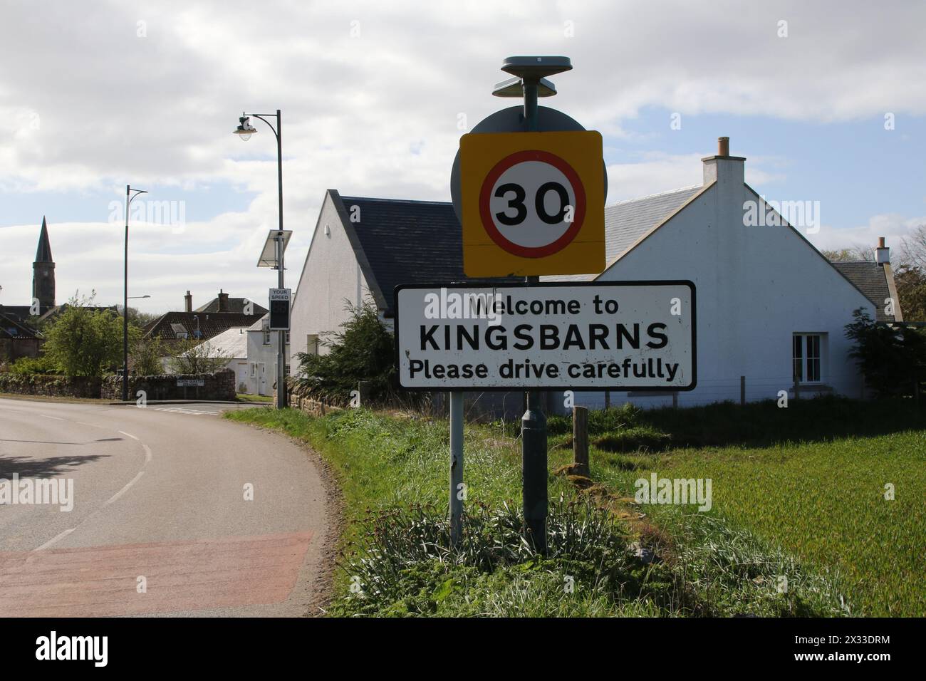 Welcome to Kingsbarns sign Fife Scotland April 2024 Stock Photo - Alamy