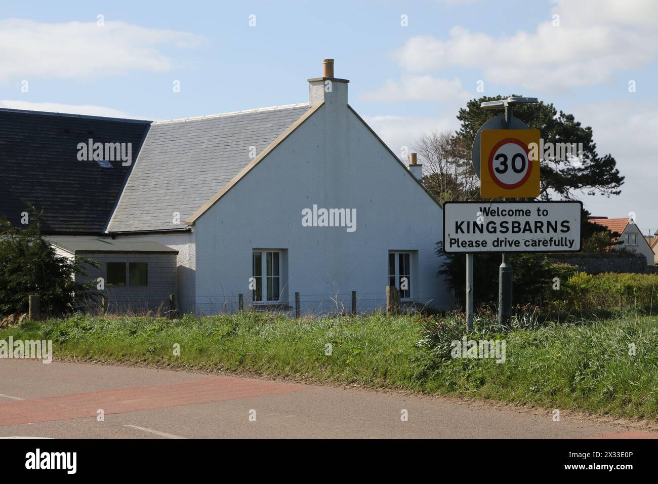 Welcome to Kingsbarns sign Fife Scotland April 2024 Stock Photo - Alamy