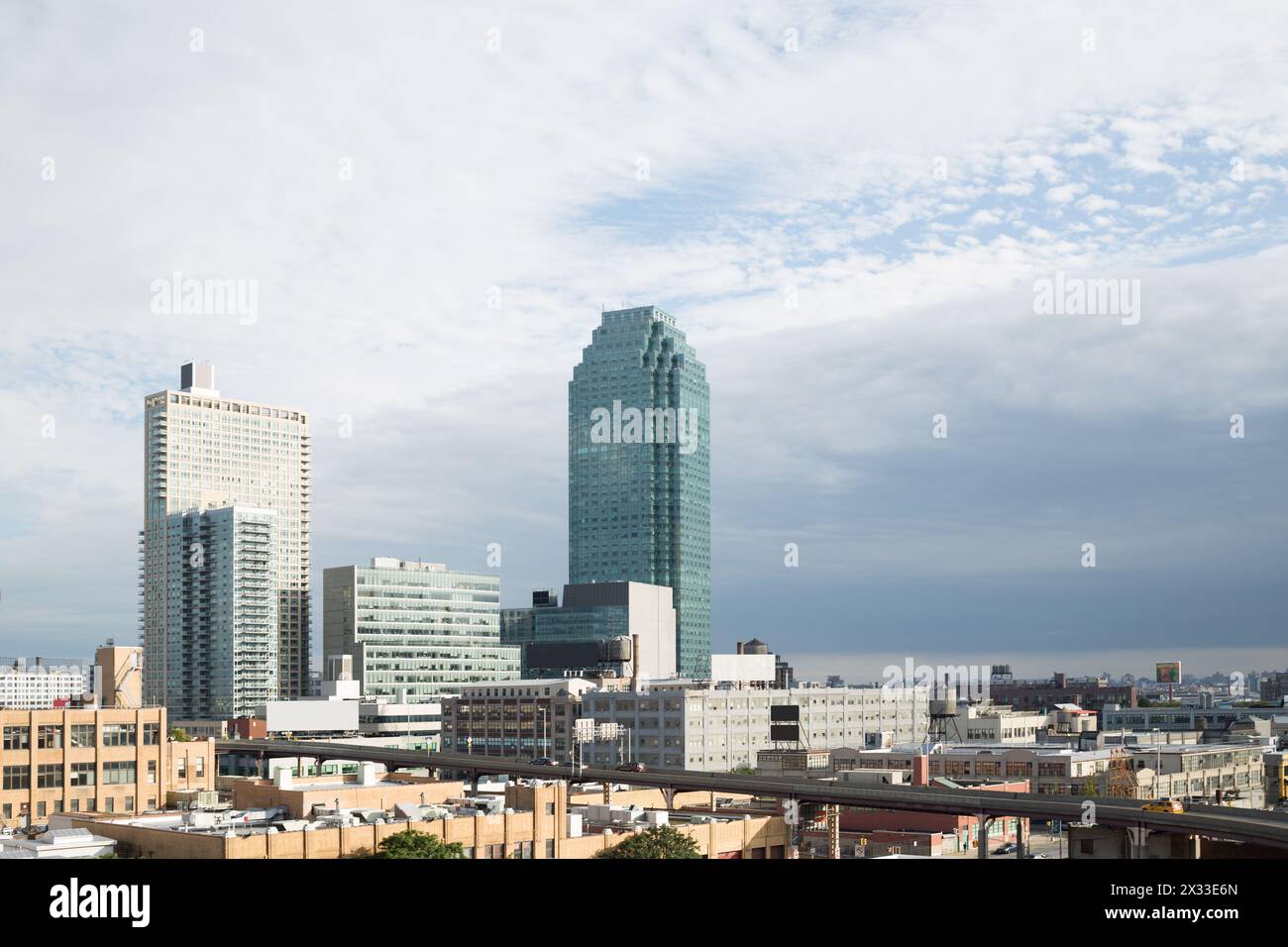 Cityscape with road and high buildings at the summer in New-York ...