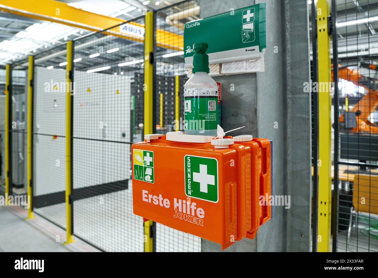 Augsburg, Bavaria, Germany - April 24, 2024: First aid kit in a factory ...