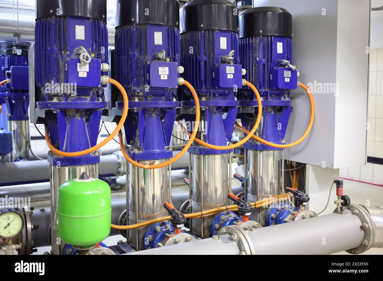 Electric motors and pumps heating system in the boiler room Stock Photo ...