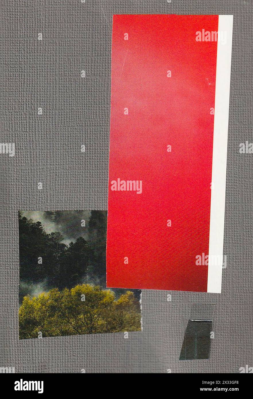 gray collage with part of green trees and paper texture Stock Photo - Alamy