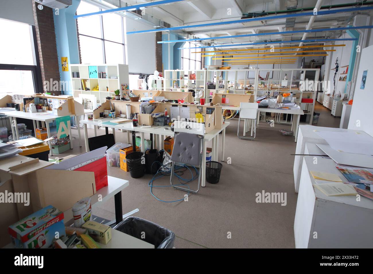 RUSSIA, MOSCOW – 07 DEC, 2014: Modern empty workshop for students ...