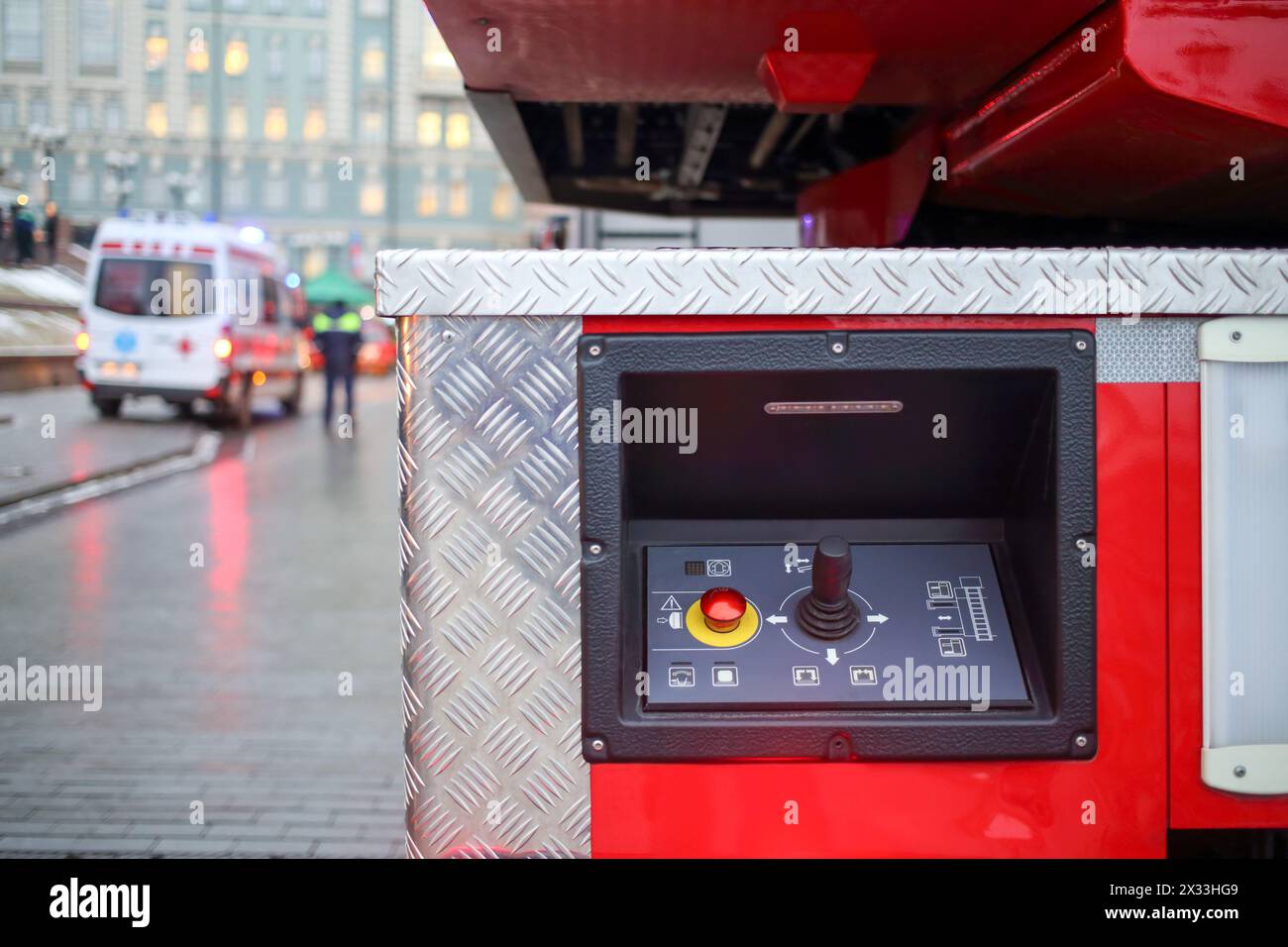 fire truck ladder control panel and ambulance car Stock Photo - Alamy