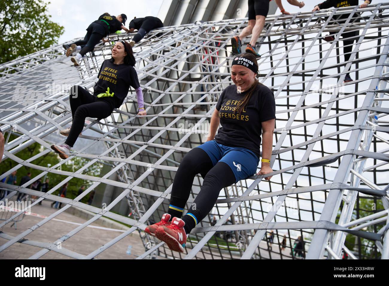 Cheerful Ukrainian women participate in a "A-Frame Cargo" discipline at ...