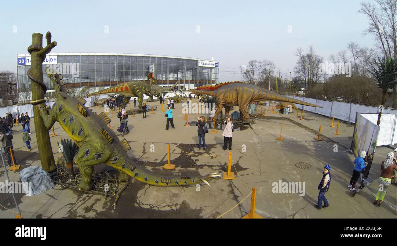 MOSCOW, RUSSIA - MAR 23, 2014: Aerial view of big realistic models of ...