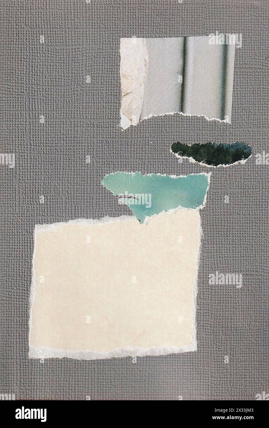 collage of gray color with white scraps of paper Stock Photo - Alamy