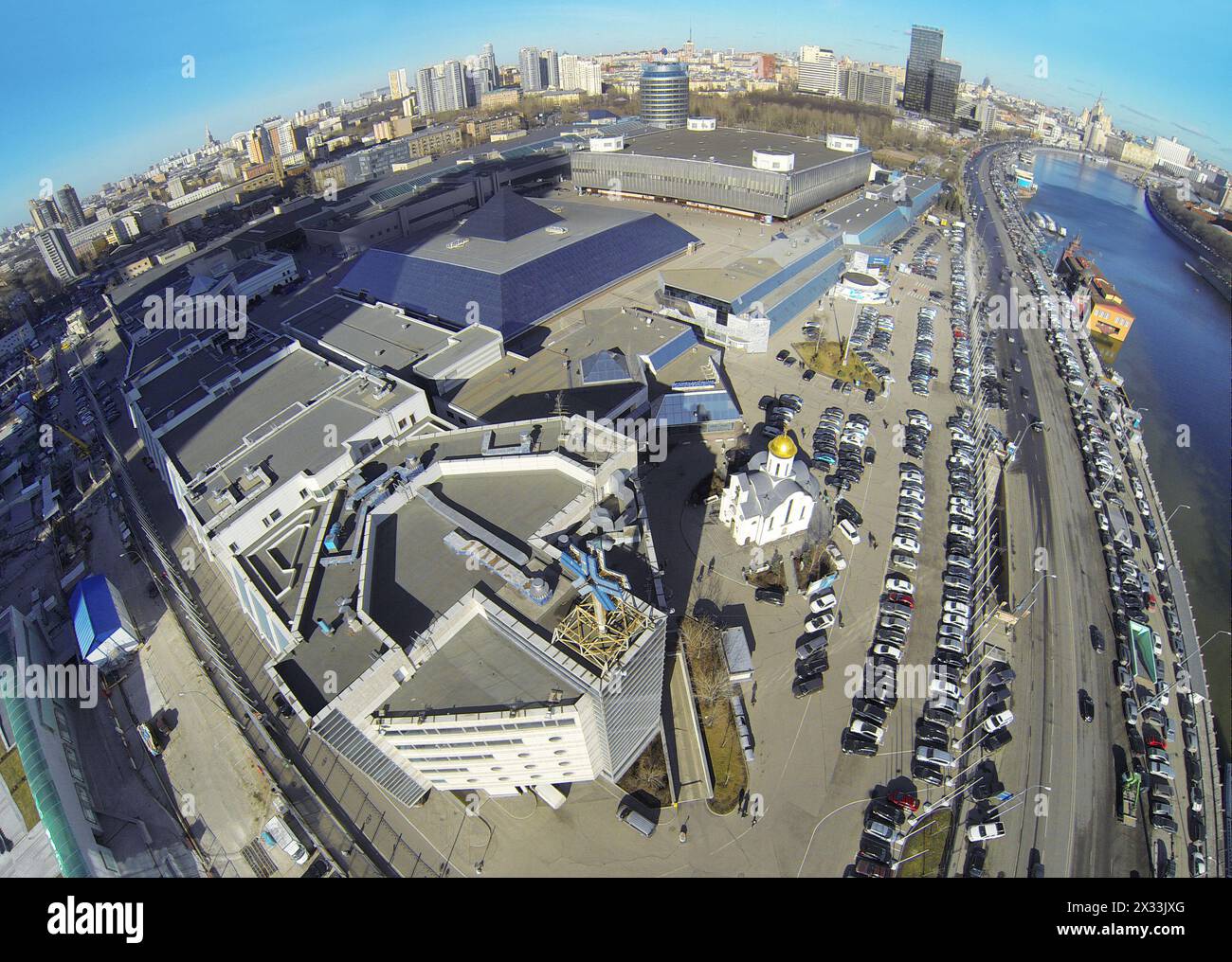 MOSCOW, RUSSIA - MAR 12, 2013: Aerial view of the cityscape with Expo ...