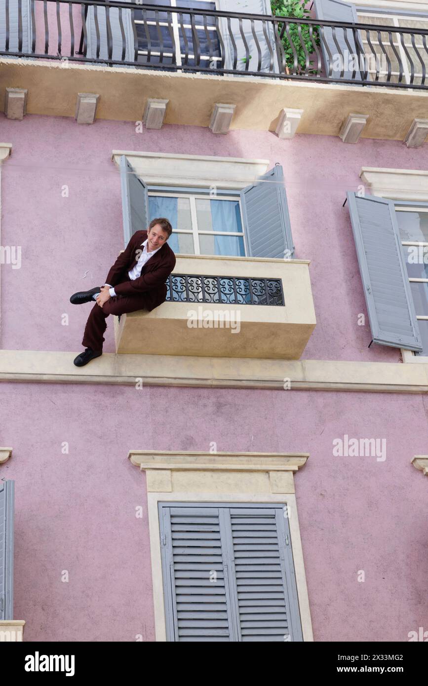 Portrait of Leandro Erlich (artist) in his artwork ‘Batiment’ at the ...