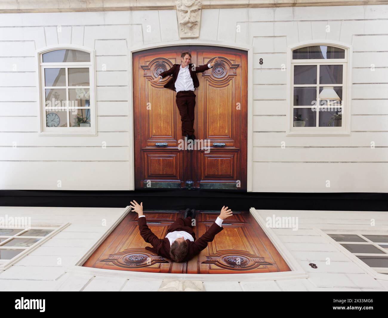 Portrait of Leandro Erlich (artist) in his artwork ‘Batiment’ at the ...