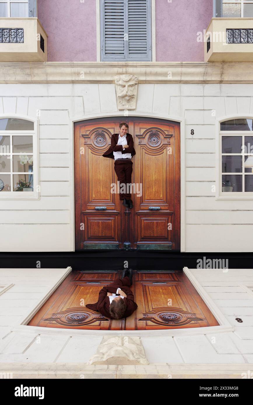 Portrait of Leandro Erlich (artist) in his artwork ‘Batiment’ at the ...